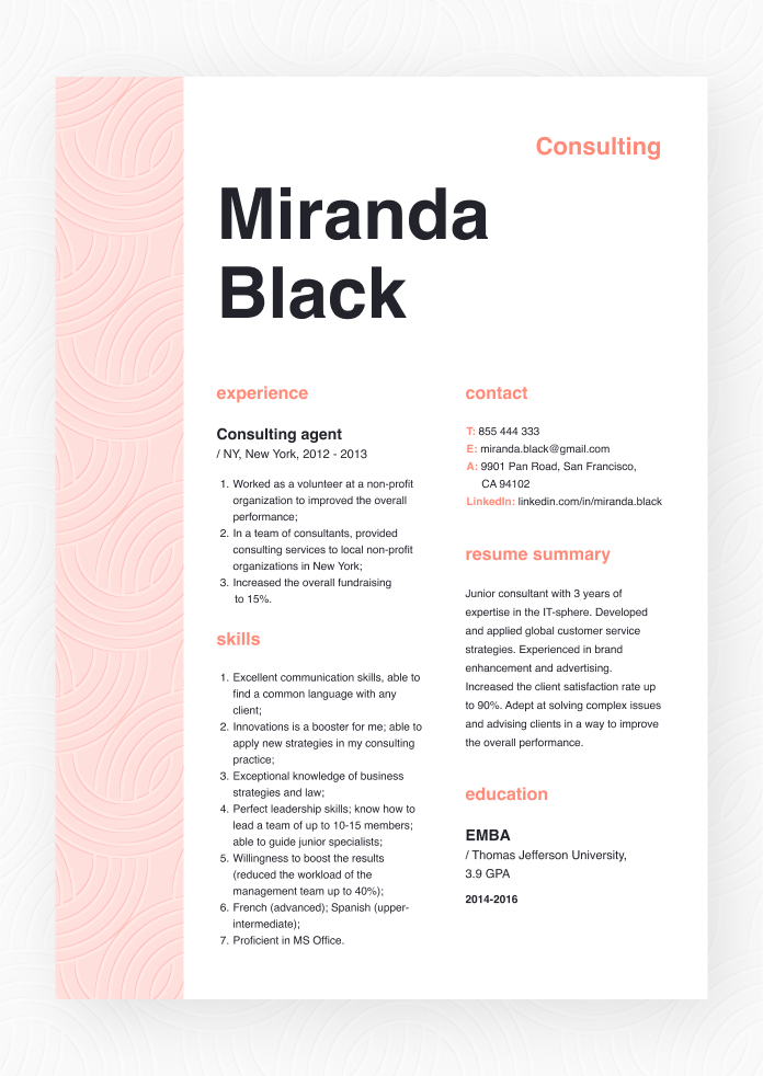 Samples and Useful Tips to Craft a Consulting Resume | SkillHub