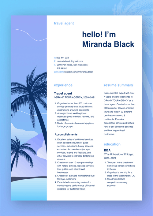 Samples & Tips for Creating a Resume for a Travel Agent | SkillHub