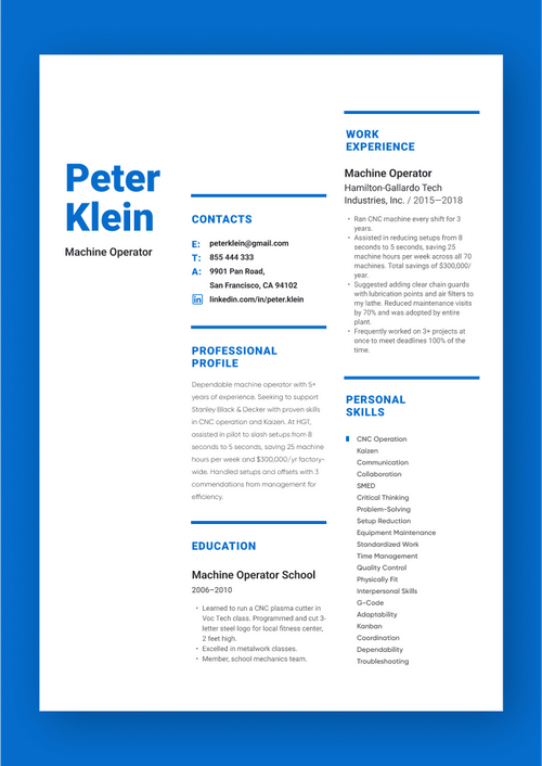 Machine Operator Resume Sample and Tips | SkillHub