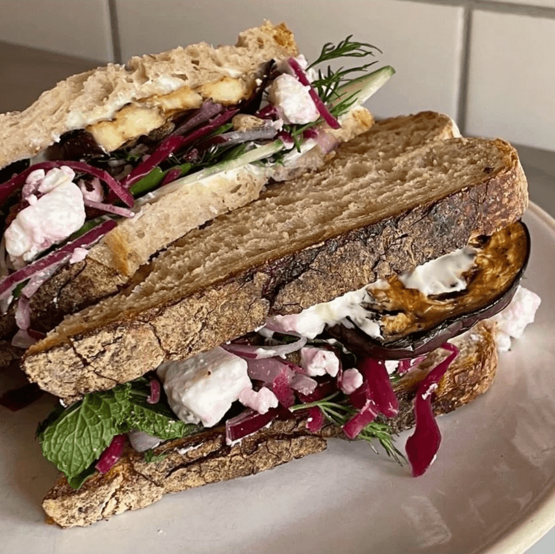 NORSK's Roasted Aubergine, Pickled Cabbage and Feta Sandwich Recipe