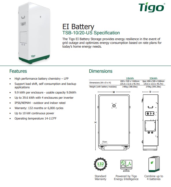 Datasheet: Tigo EI Battery (US) | Tigo Energy Downloads