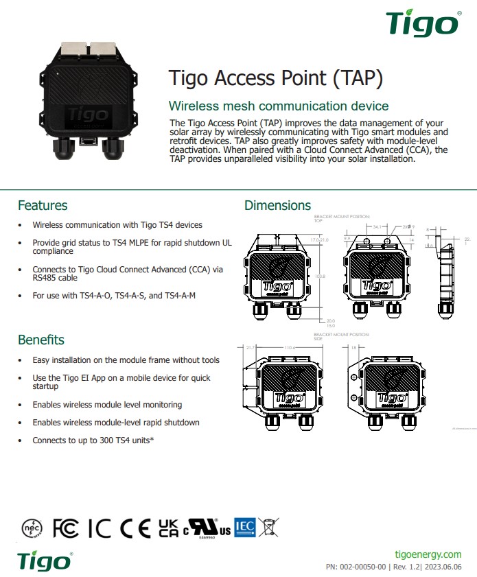 Datasheet: Tigo Access Point (TAP) | Tigo Energy Downloads