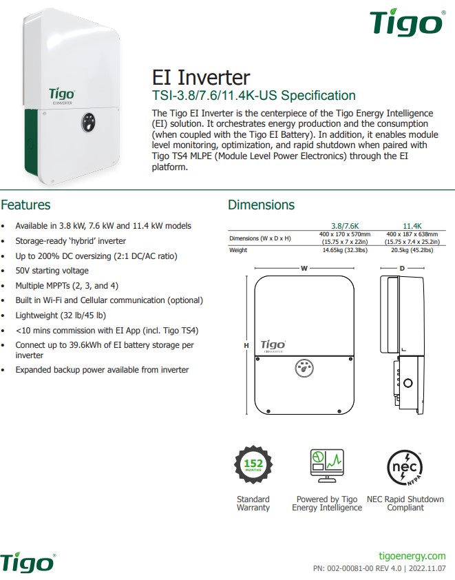 Datasheet: Tigo EI Inverter (US) | Tigo Energy Downloads