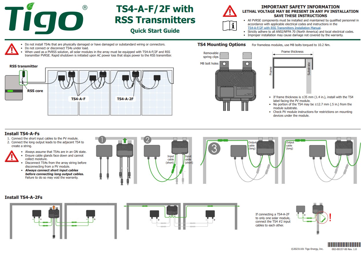 Quick Start Guide: TS4-F/2F with RSS Transmitters | Tigo Energy Downloads