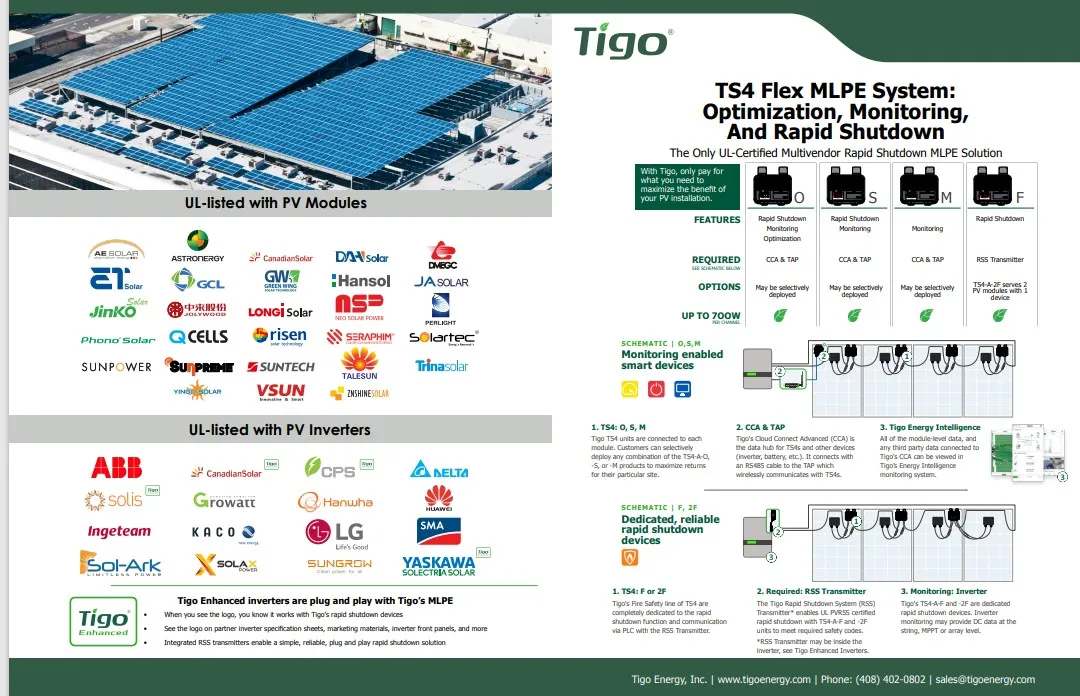 Folleto / Flyer: Rapid Shutdown Solution SKU Sheet | Tigo Energy Descargas