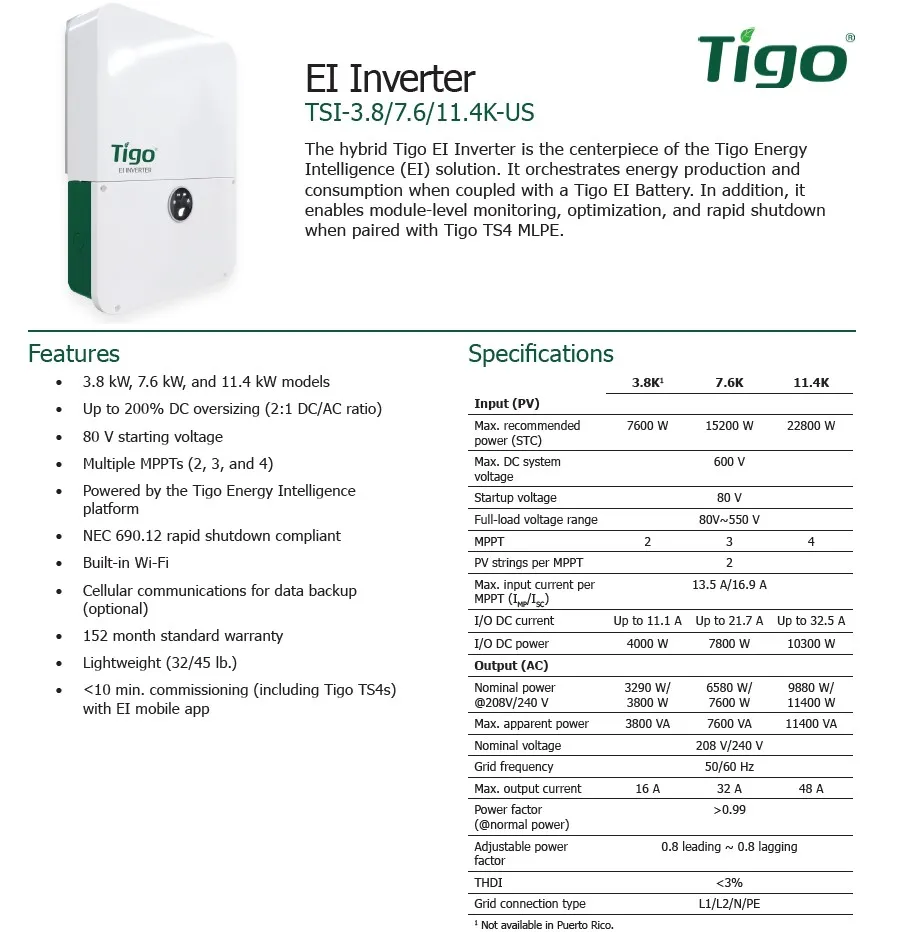 Datasheet: Tigo EI Inverter (US) | Tigo Energy Downloads