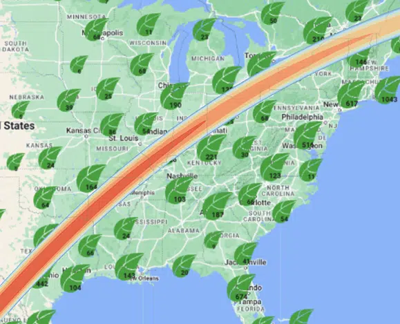 The eclipse's path of totality as seen in solar PV monitoring data