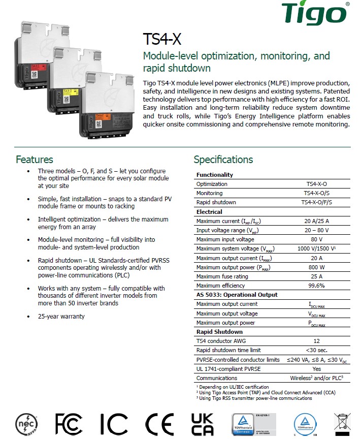 Datasheet: Tigo TS4-X | Tigo Energy Downloads