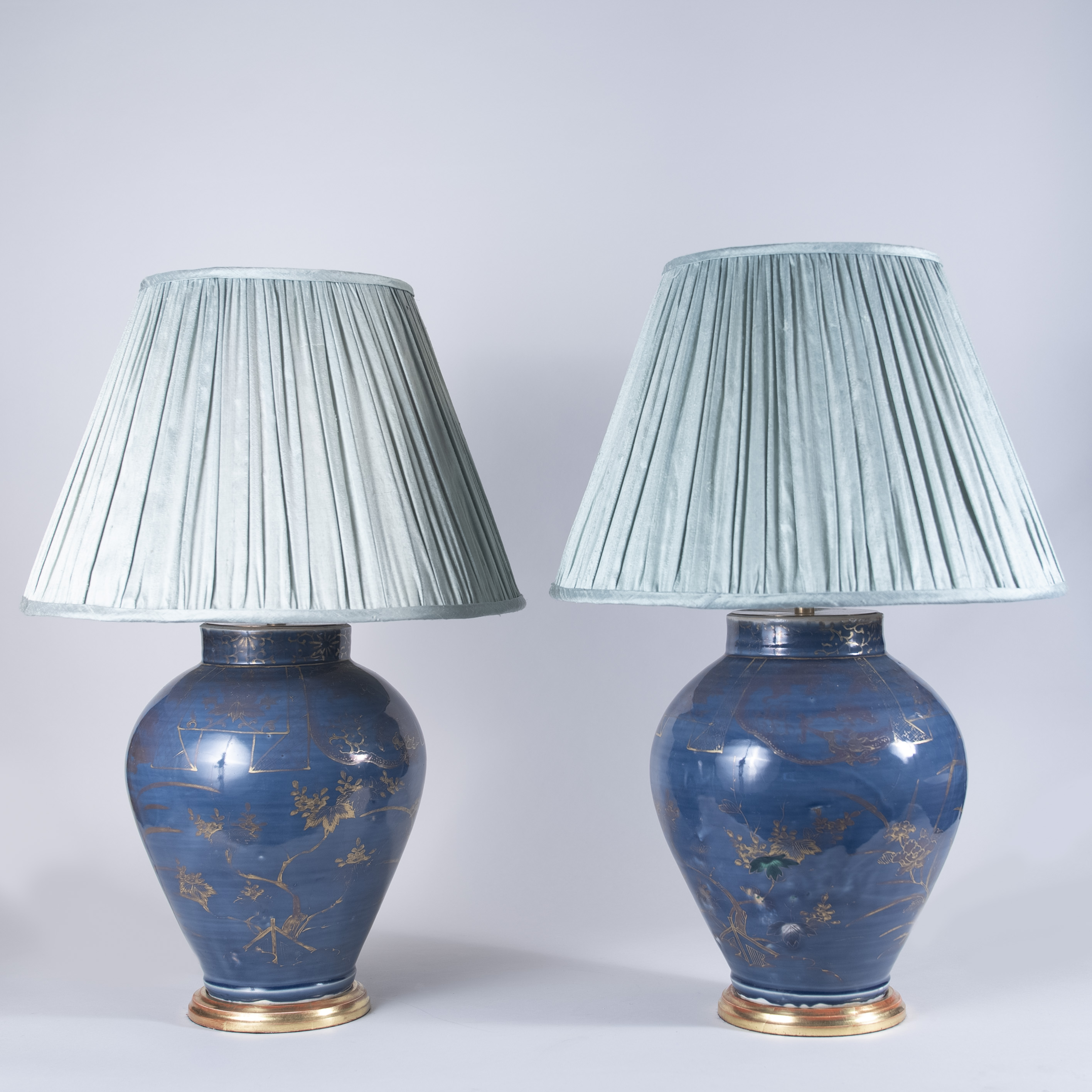 Rare Pair of 17th Century Japanese Arita Powder Blue Vases as Lamps