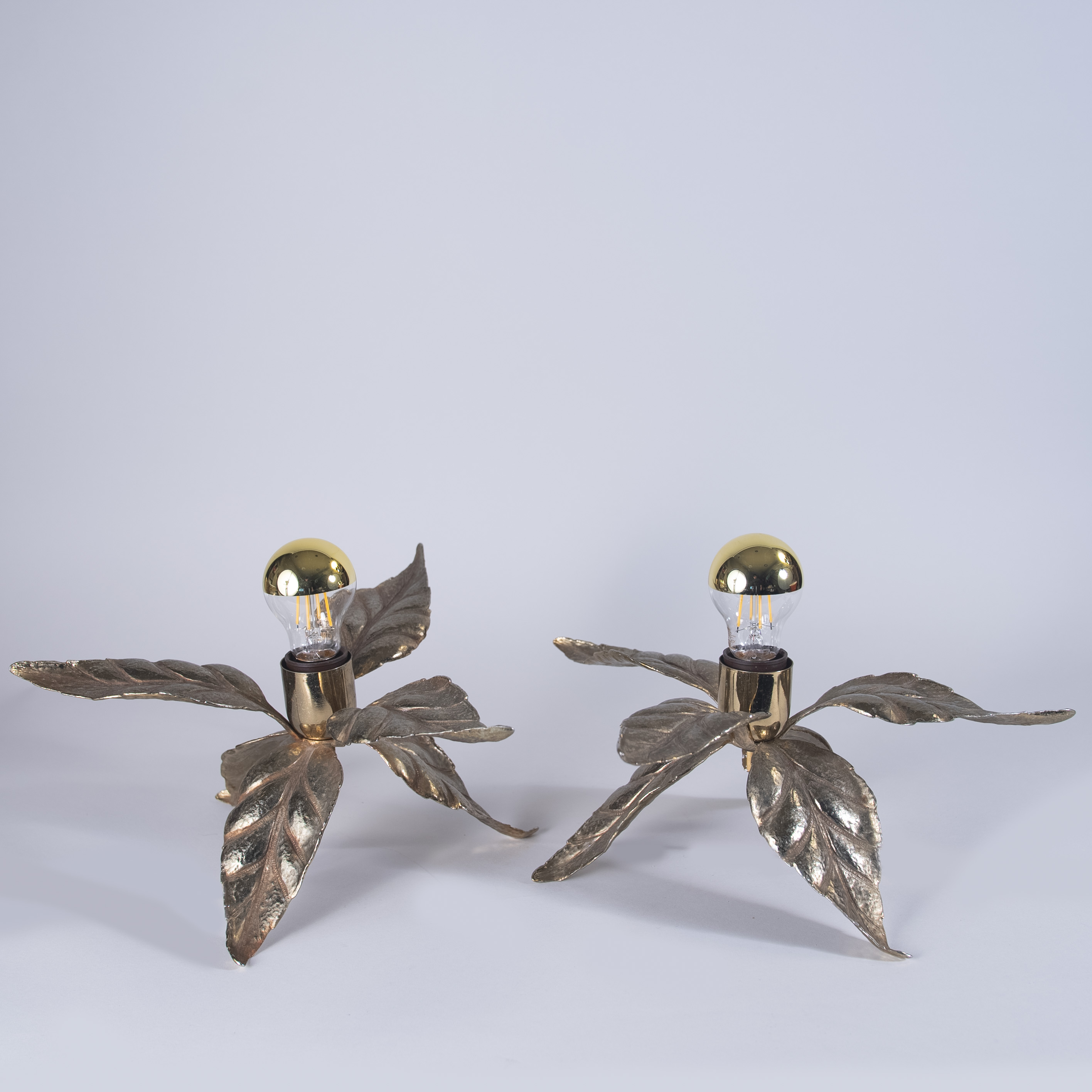 Striking Pair of Mid Century Gilt Metal Flower Shaped Lamps
