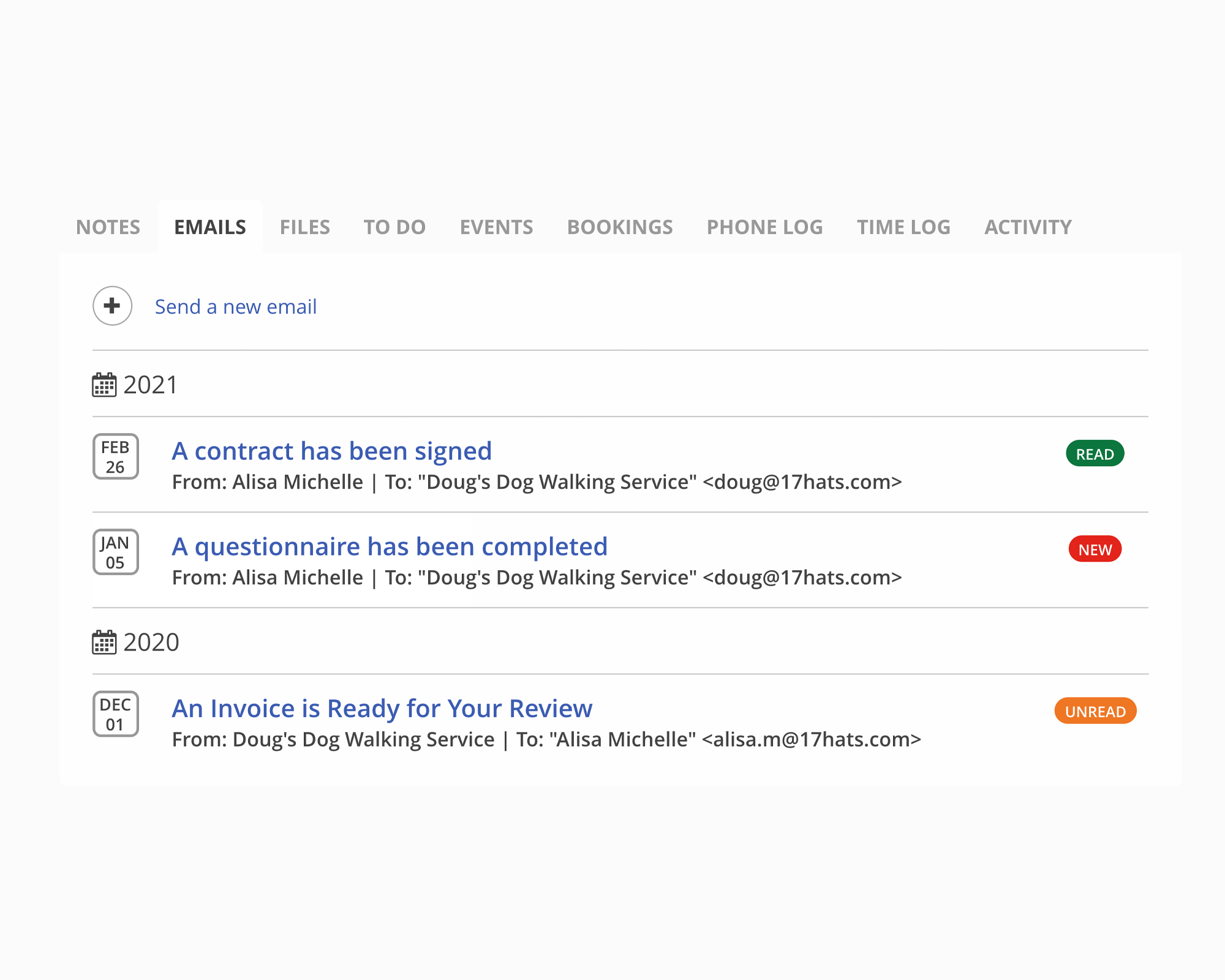 17hats – Incoming Emails Feature