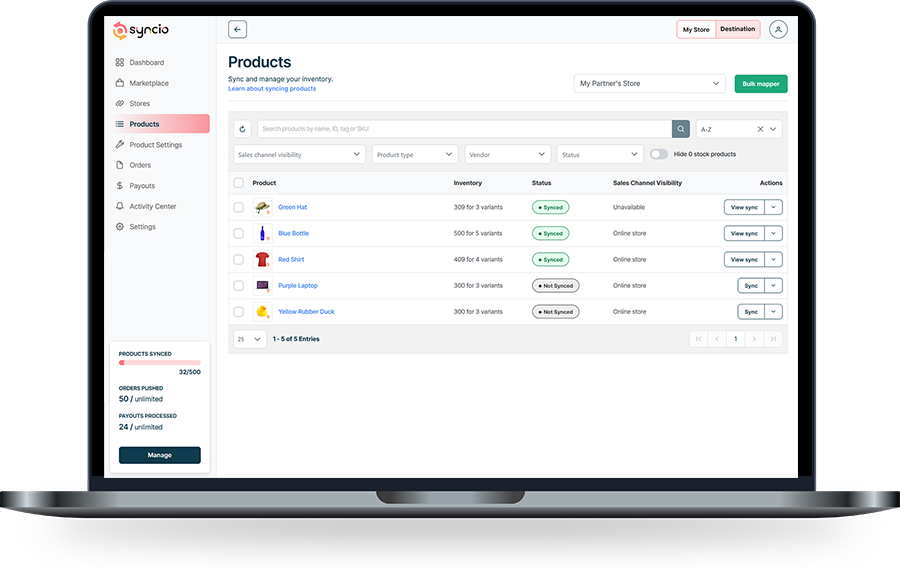 Syncio - Shopify Multi-Store Inventory & Product Sync