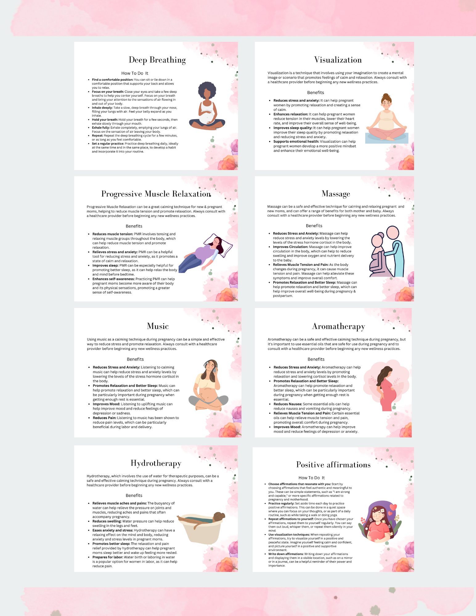 Childbirth & Postpartum Calming Techniques Printable Cards • Newmom.me