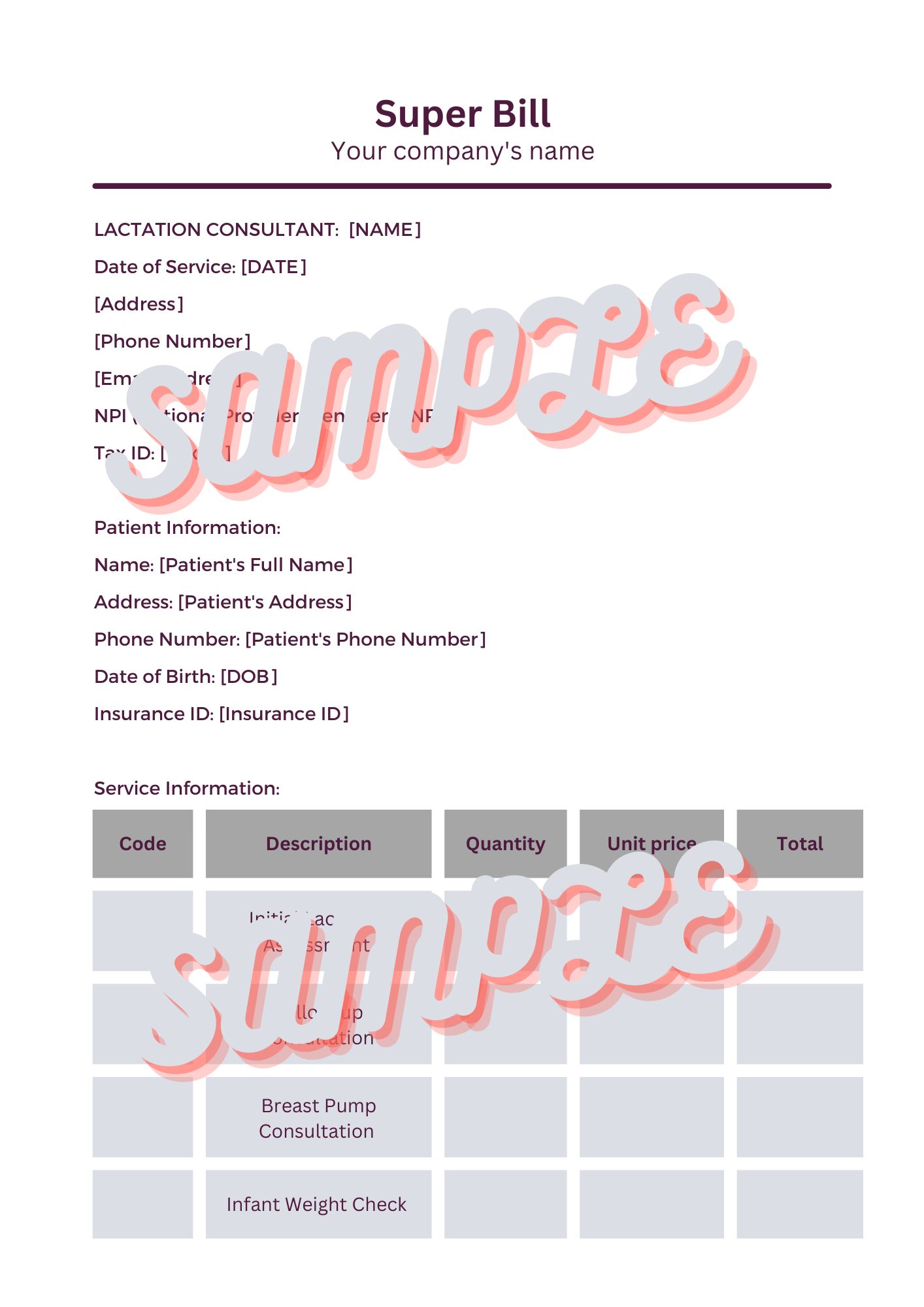 Editable Lactation Consultant/CLC Super Bill Template • Newmom.me