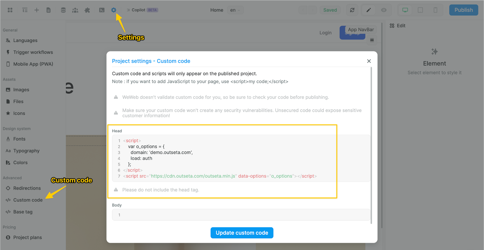 Integrating WeWeb and Outseta | Token based authentication