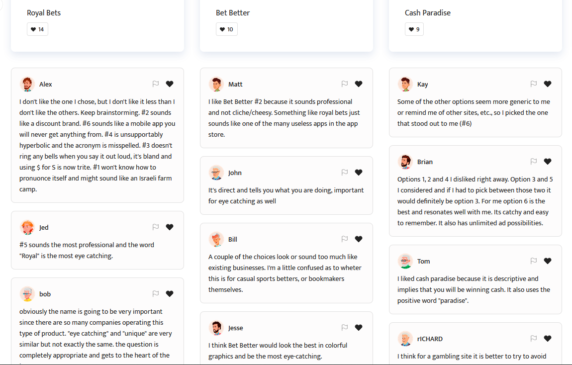 Surveys to help you pick your business name.