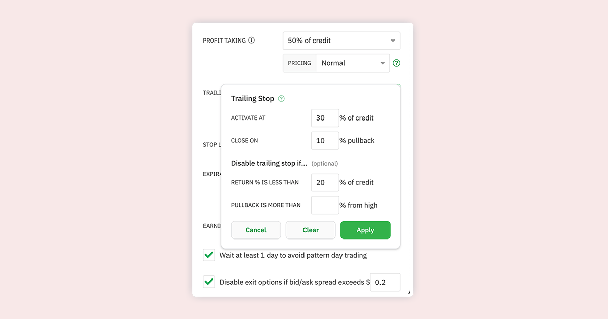 1-Min Trailing Stops Added to Exit Options | Option Alpha
