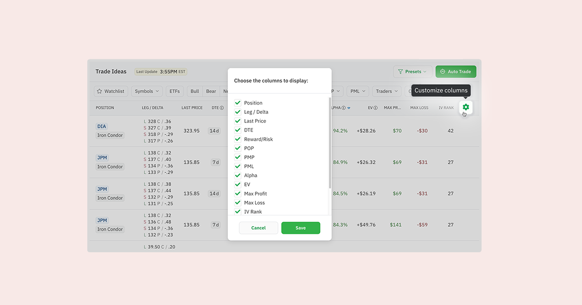 Customize Columns For Bot And Position Table Views