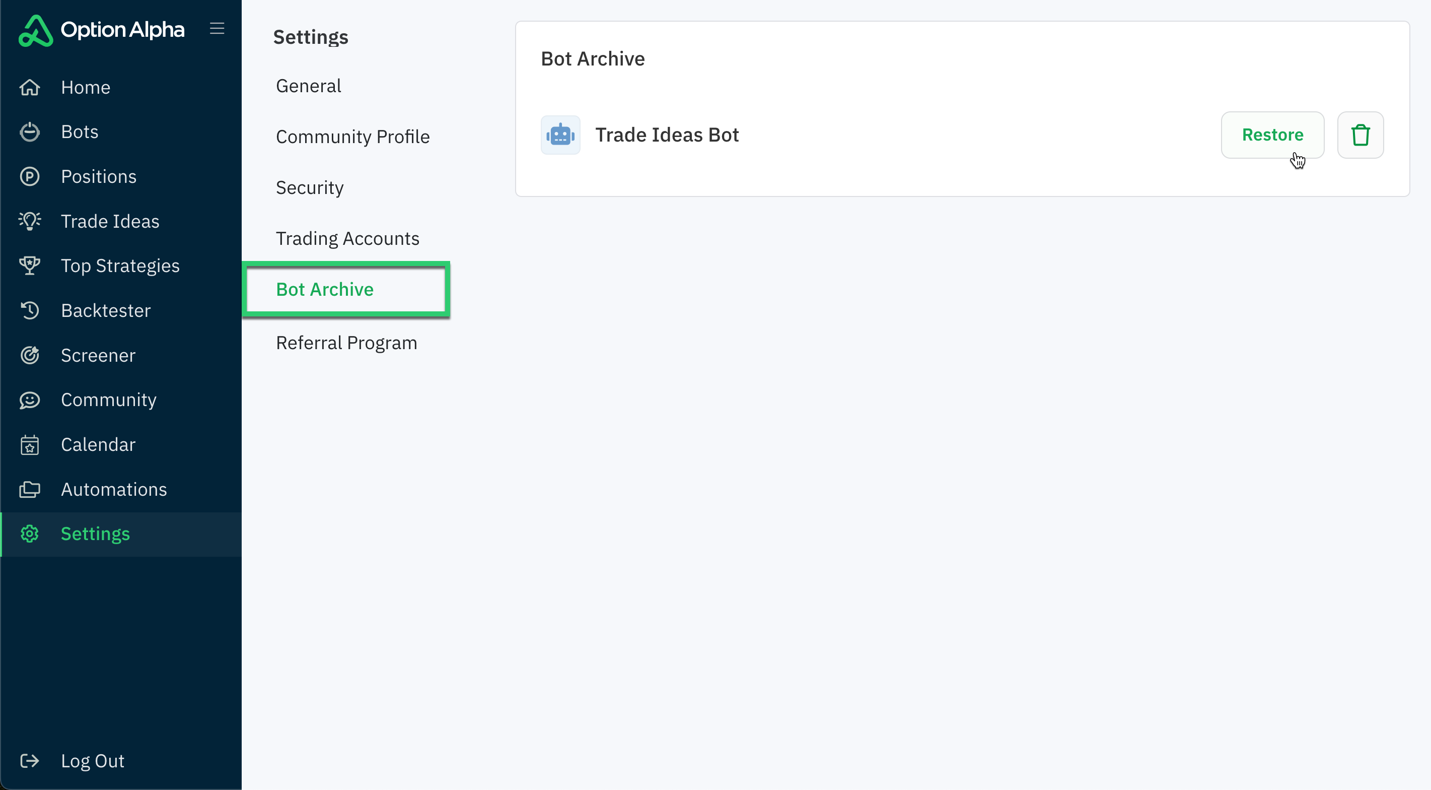 Bot Archive Saves Restores Bots | Option Alpha