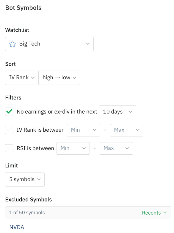 Bot Symbols & Custom Shareable Watchlists
