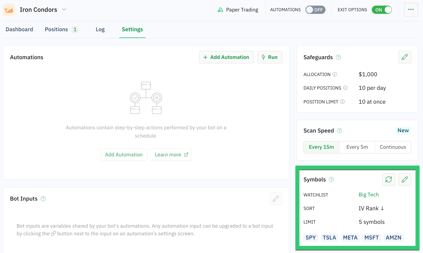 Bot Symbols & Custom Shareable Watchlists