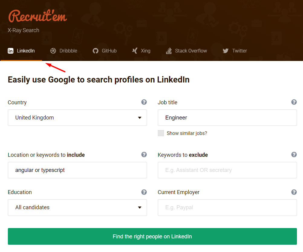 Recruitin (Recruit'em): Boolean X-ray search generator