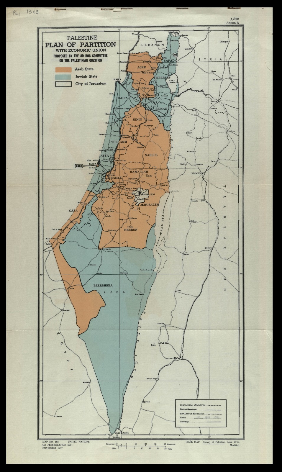 UN Partition Plan Map, 1947 | The National Library of Israel for Educators