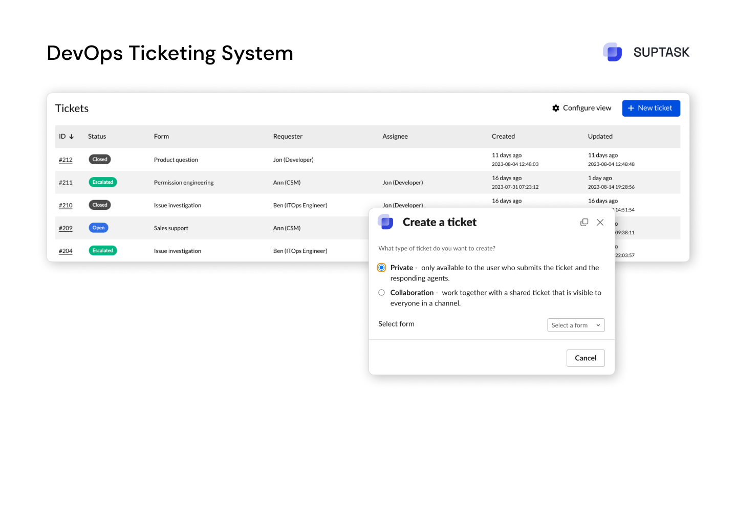 DevOps Ticketing System - Development Operations Software