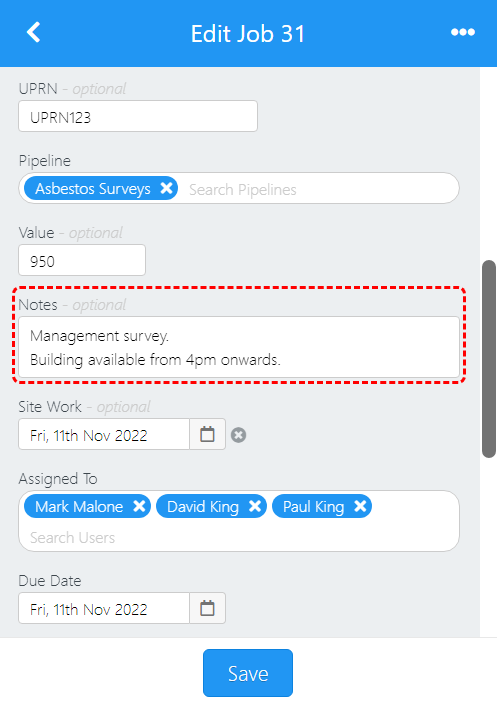 Viewing Job Notes - Flow Mobile Surveying
