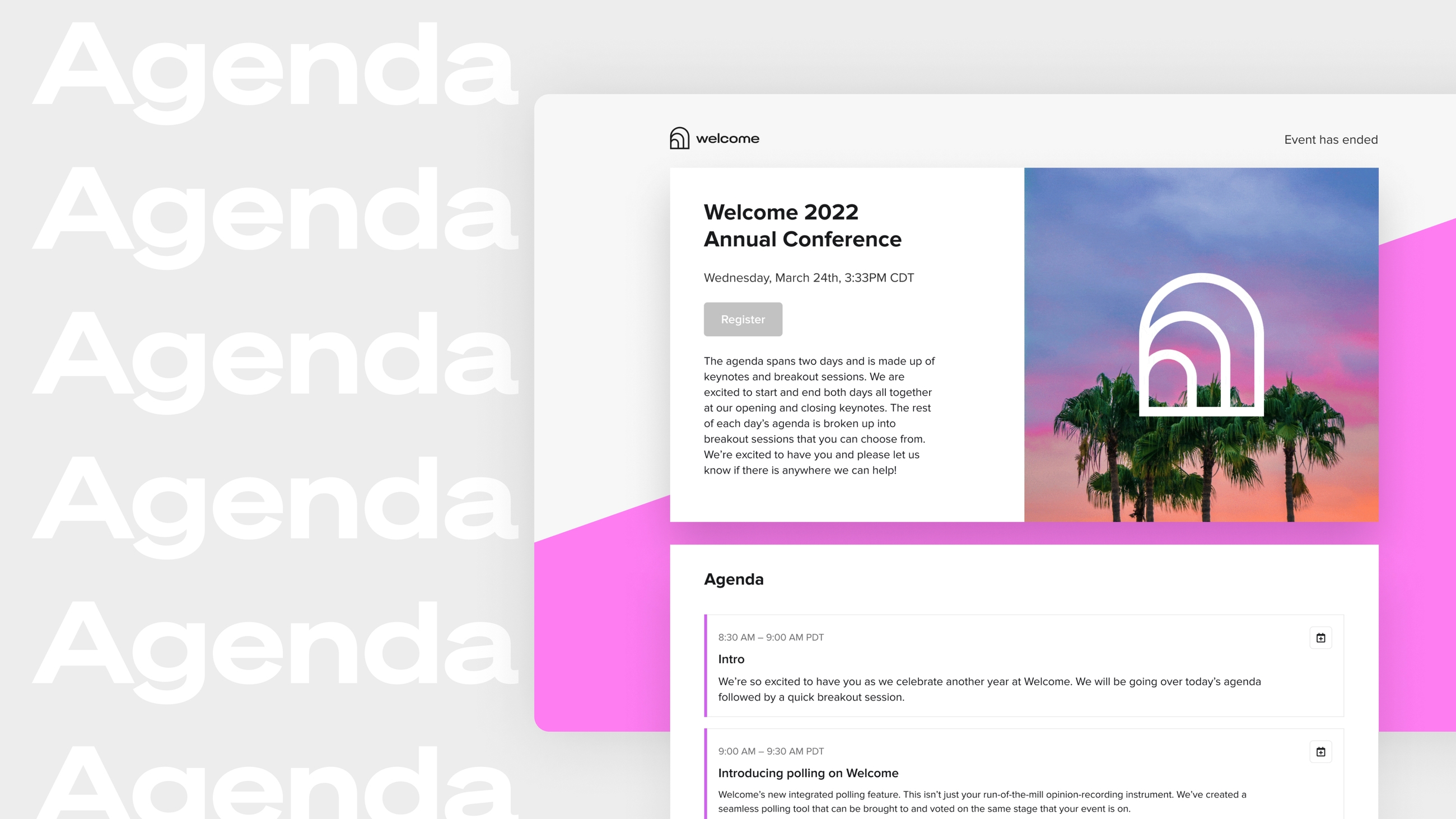 Keep your virtual events structured with Agendas | Welcome