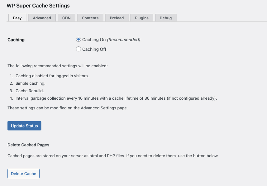 Cache plugin - WP Super Cache