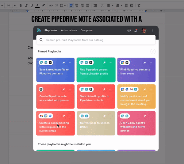 Create a Pipedrive note associated with a person | Bardeen Playbooks