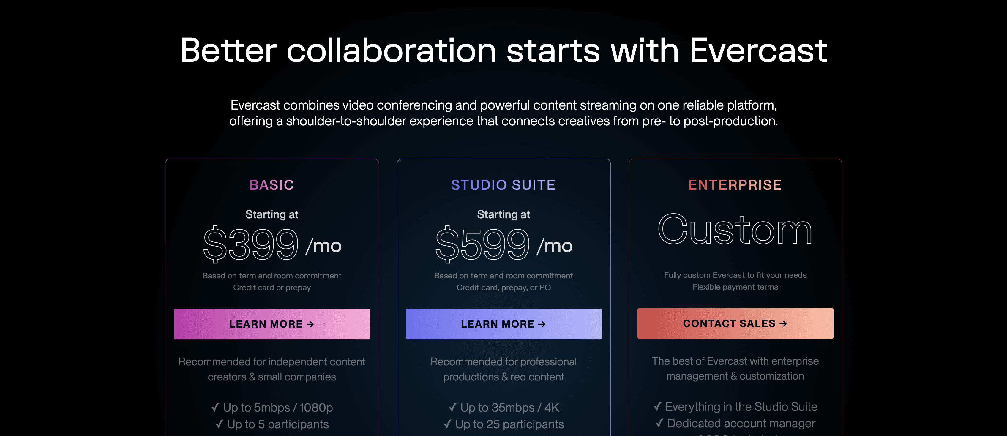 Pricing & plans - Video collaboration software | Evercast
