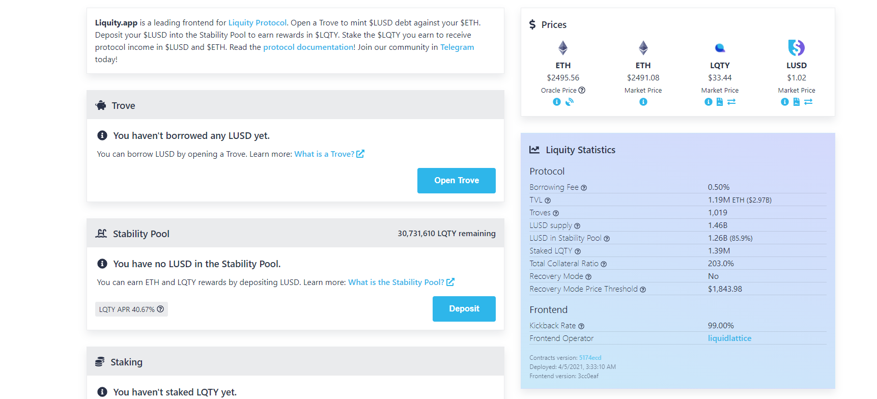 Liquity | Frontends List - Use Liquity