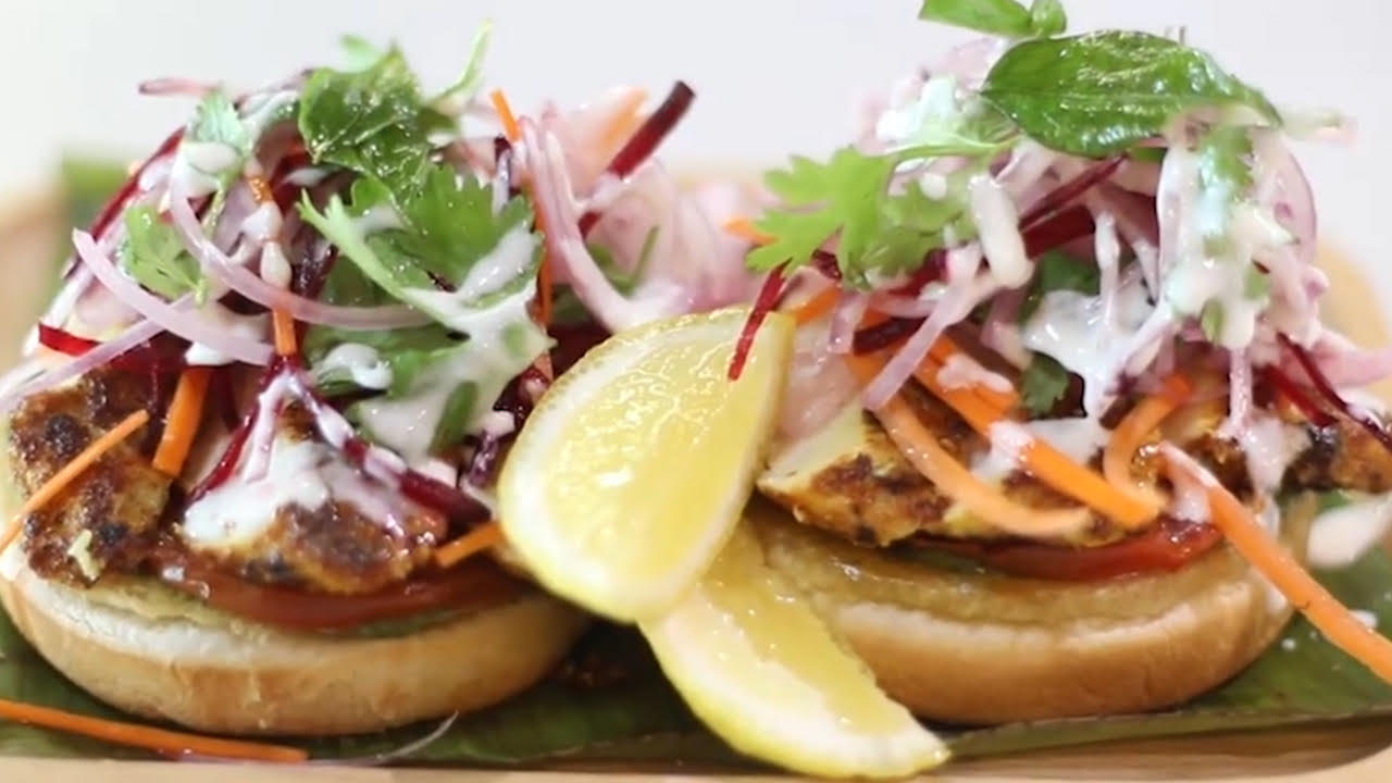 Open Faced Curried Chicken Burger