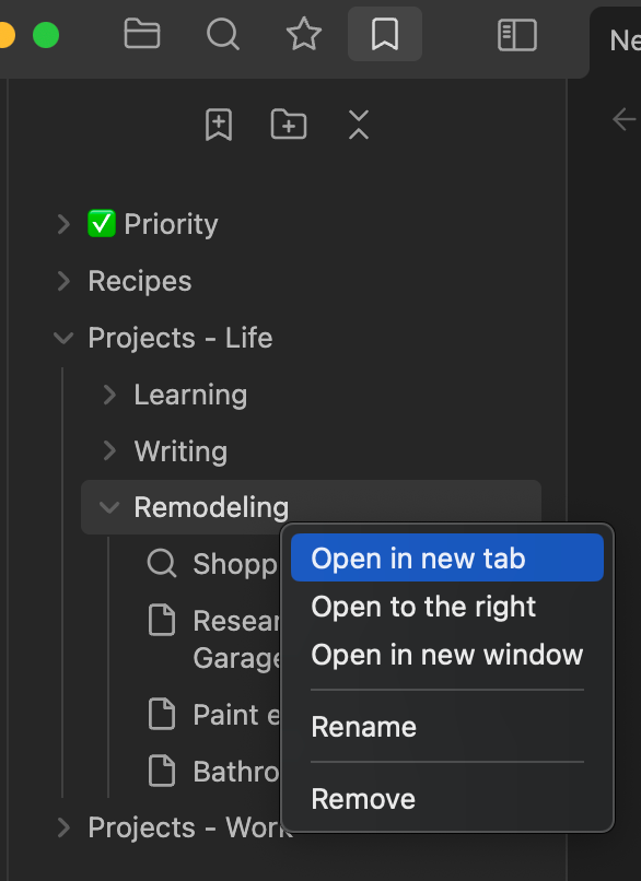 Zen-like Focus with Obsidian Bookmarks