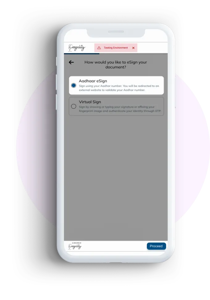 Aadhaar eSign documents via Leegality