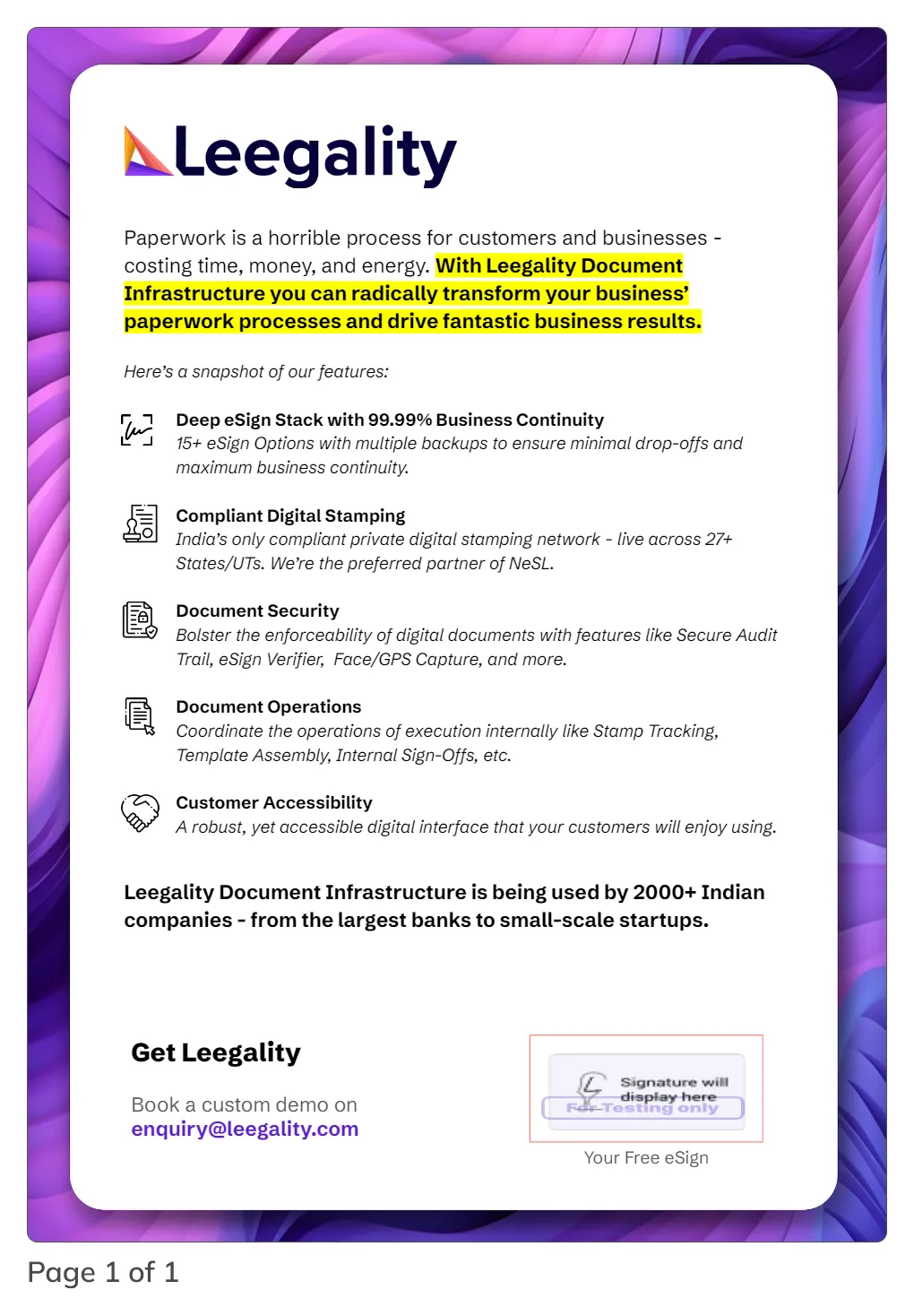Leegality - eSign, eStamp & Document Infrastructure for Indian Businesses