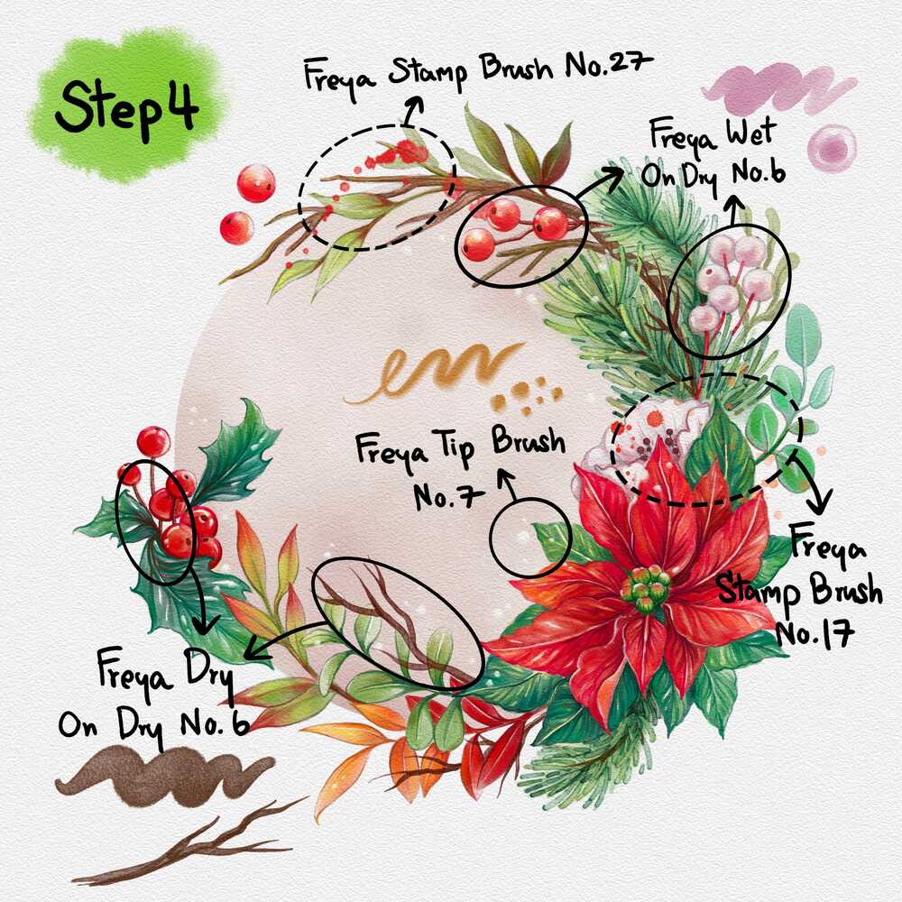 Xmas Wreath Watercolor Procreate Tutorial by Freya.art
