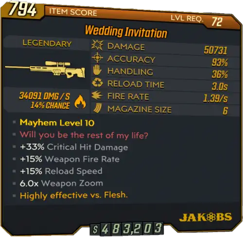 Wedding Invitation • BL3 – Legendary Sniper | Lootlemon