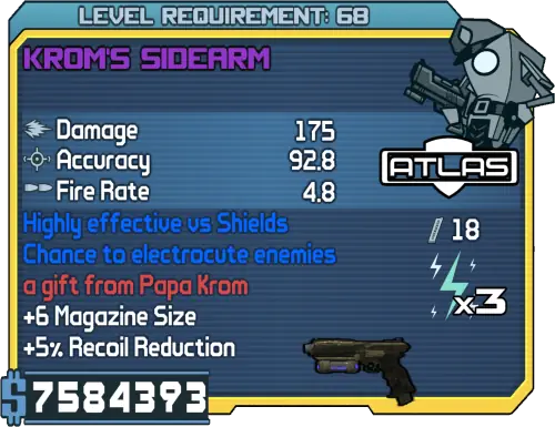 Krom's Sidearm • BL1 – Epic Repeater | Lootlemon