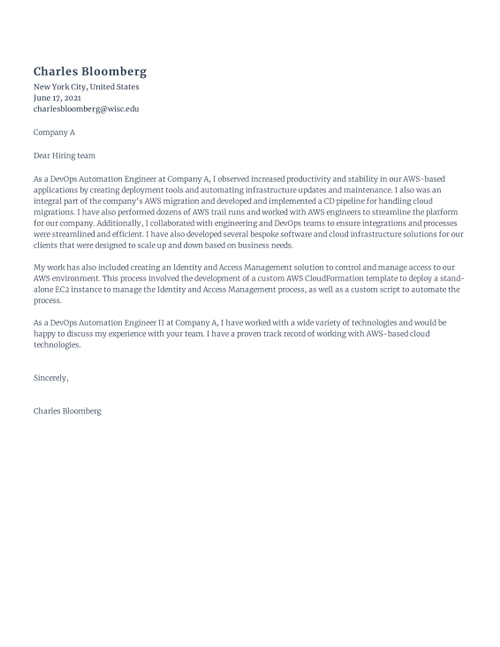 Rezi DevOps Engineer Cover Letter Template