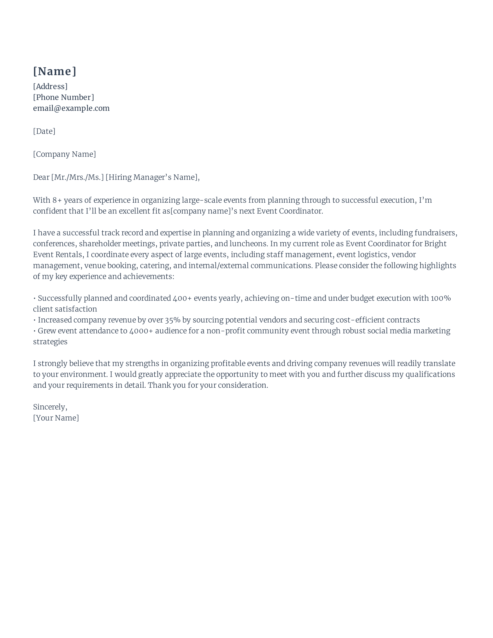 Rezi Event Coordinator Cover Letter Template