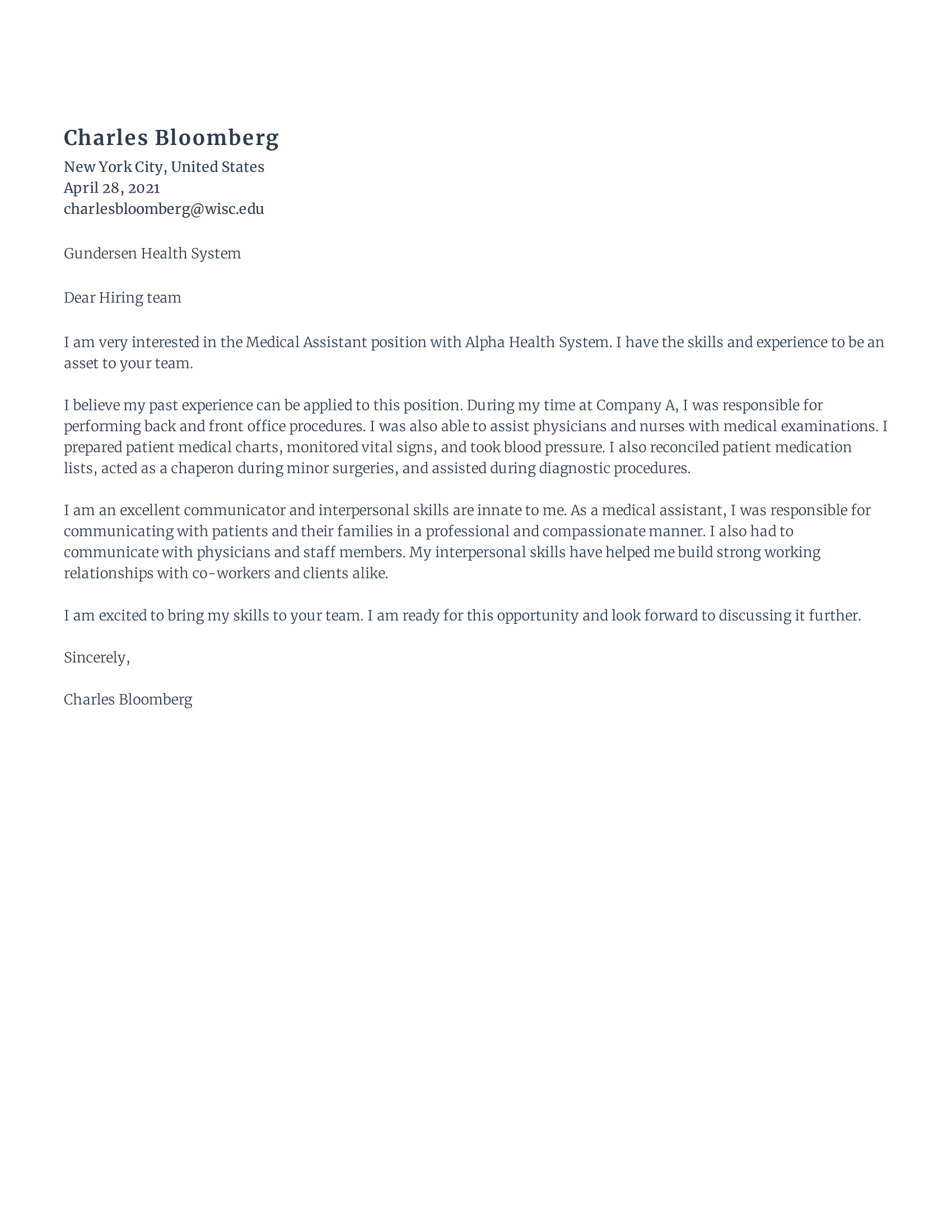 Rezi Medical Assistant Cover Letter Template