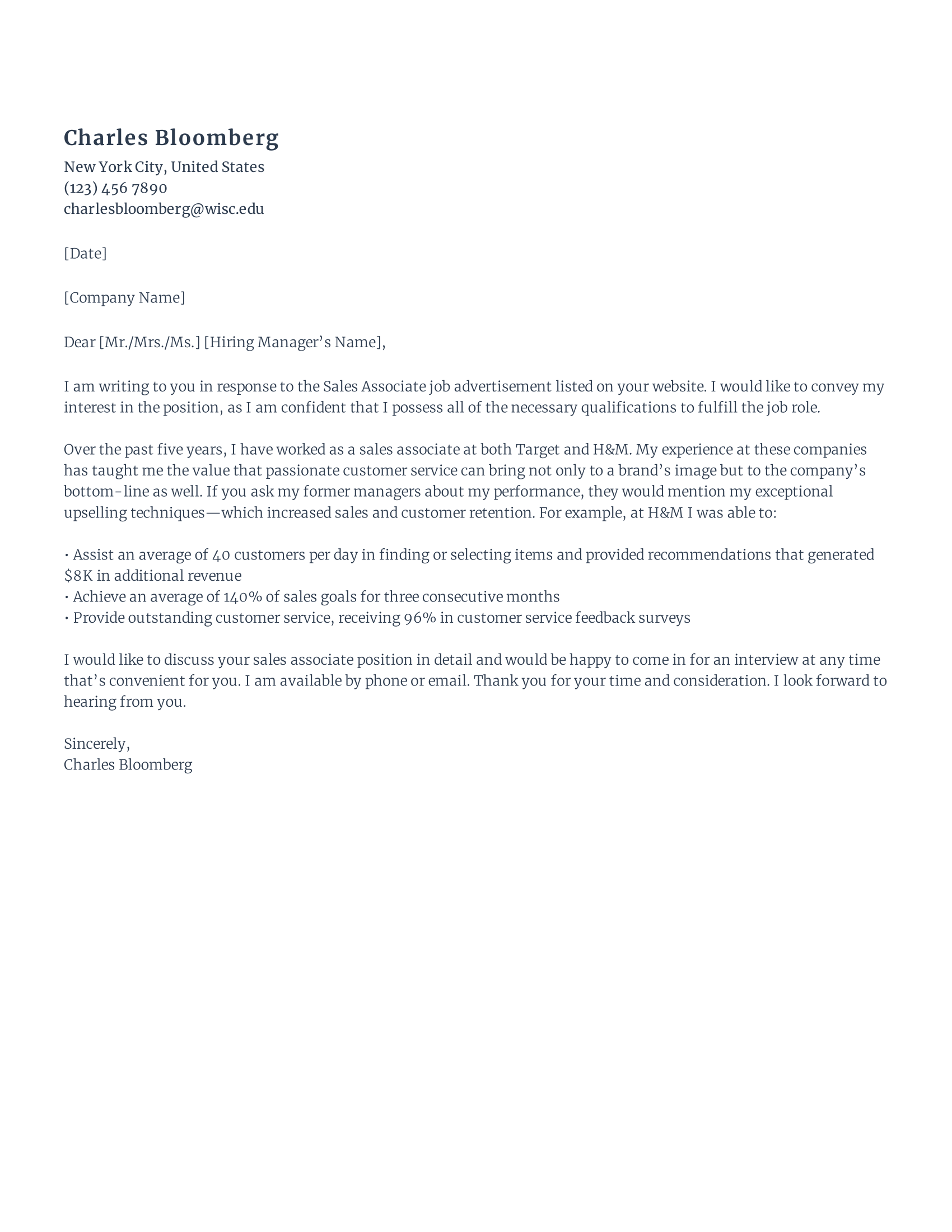 Retail Cover Letter