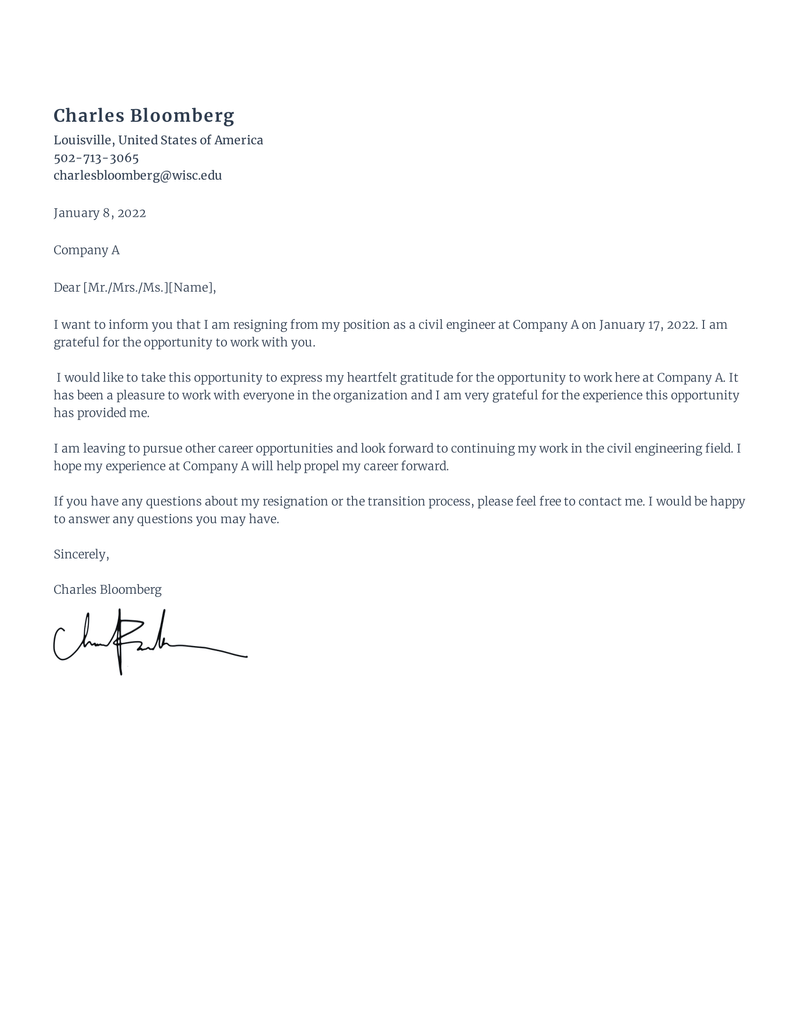 Rezi Civil Engineer Resignation Letter Template
