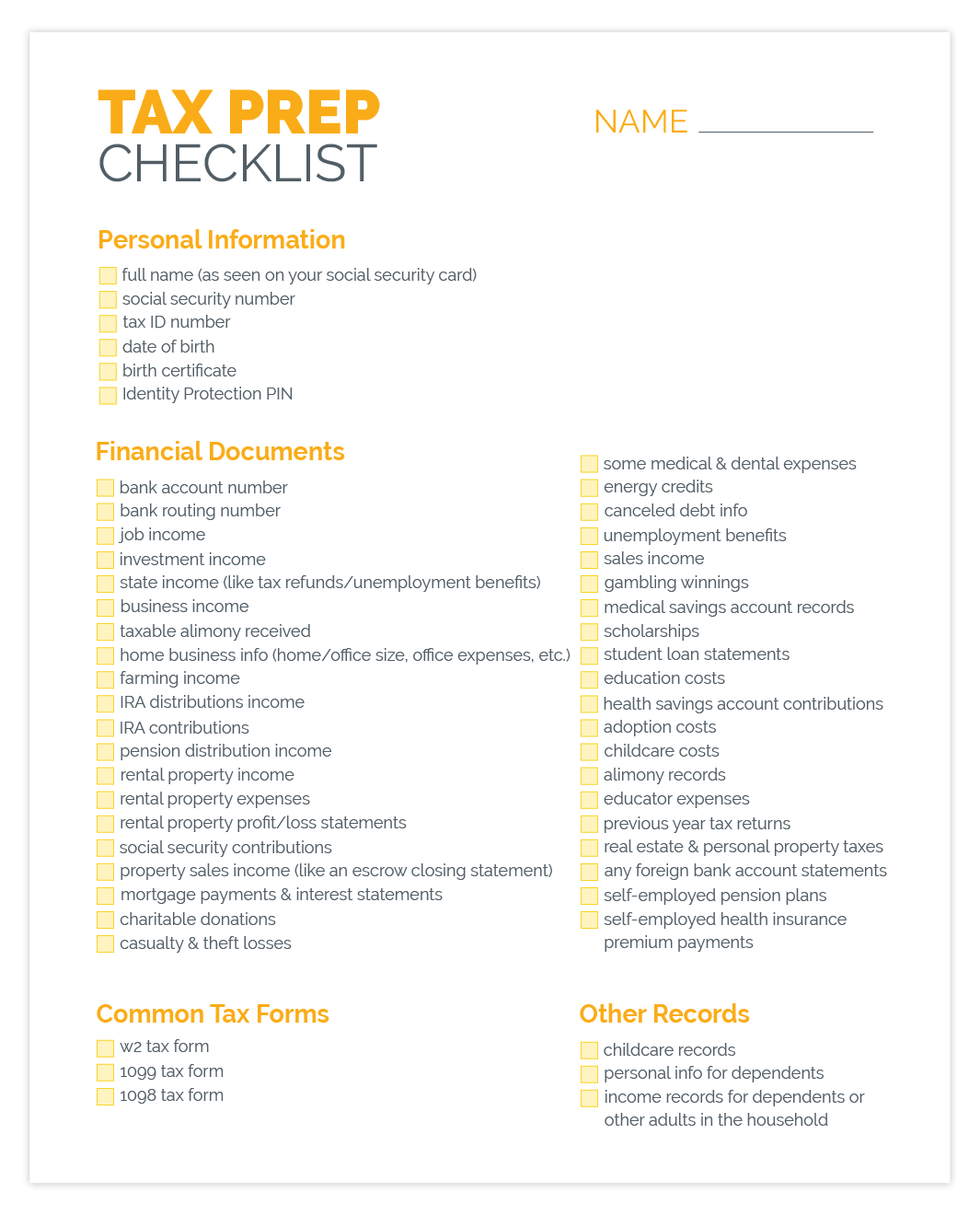 What Documents Do I Need To File Taxes PDF Checklist