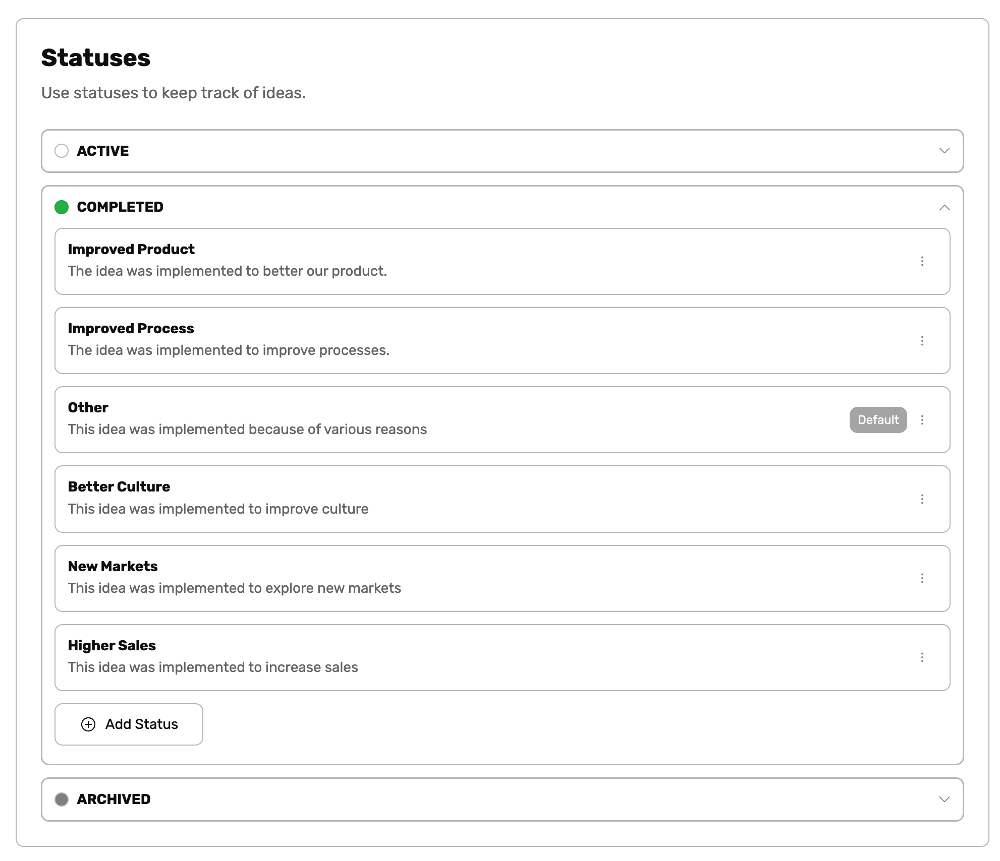 Statuses | Ideanote Help