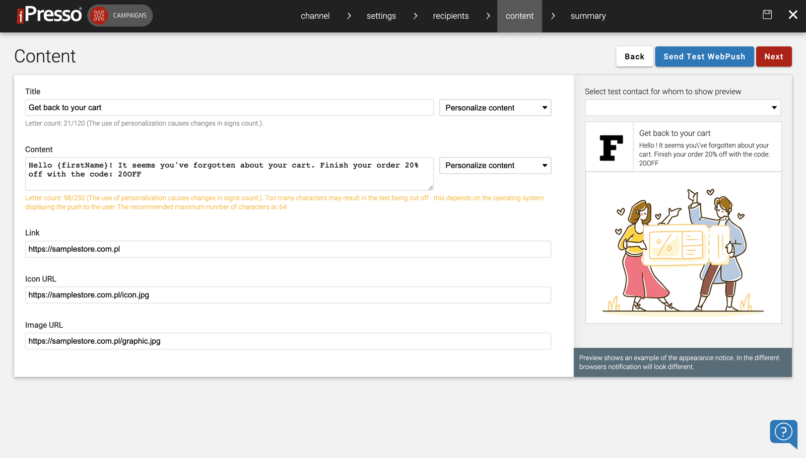 iPresso Push notifications | Remind yourself