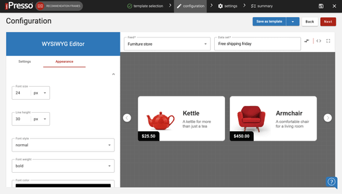 iPresso Recommendation Frames